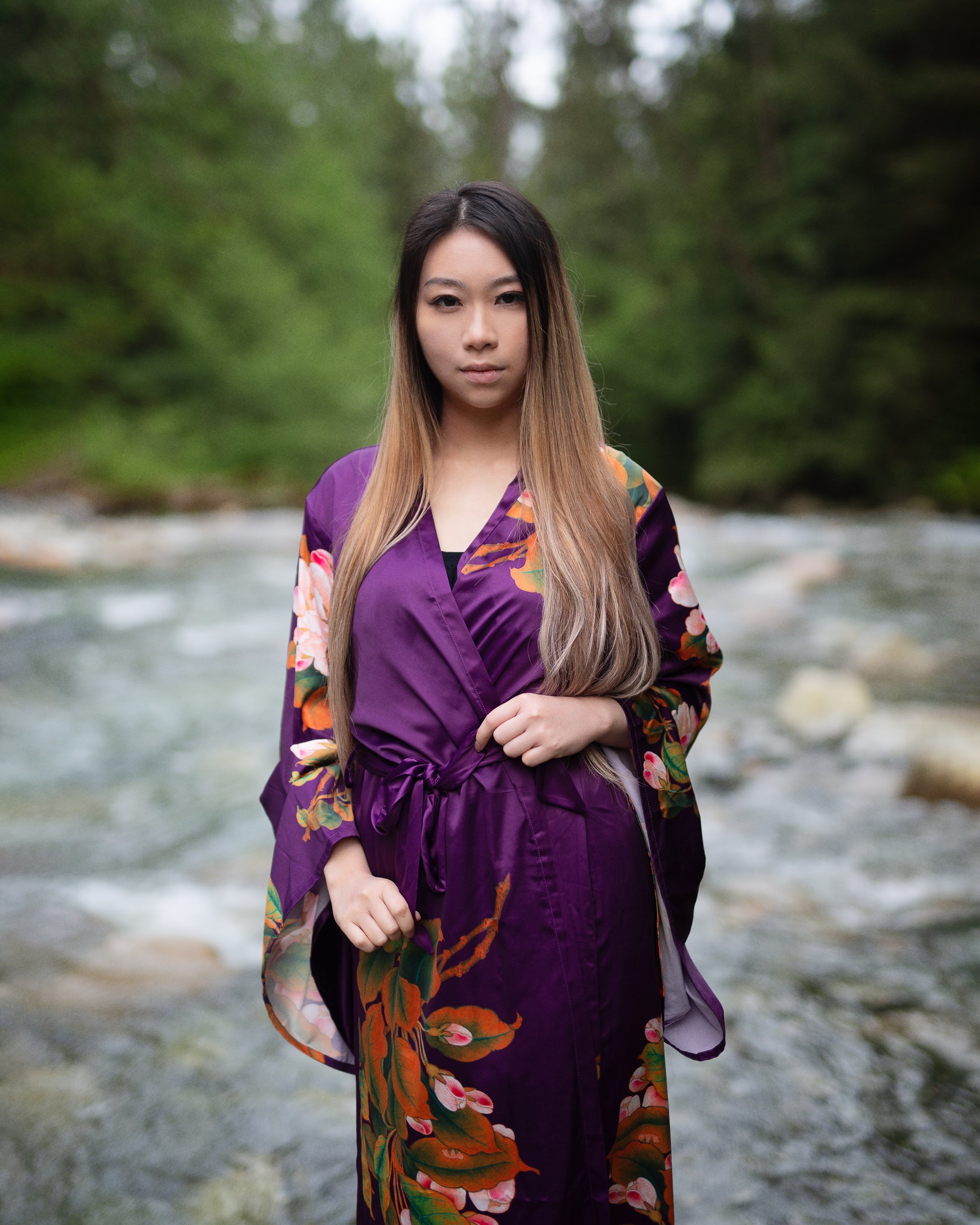 Jasmine Long Robe with Kimono Sleeves in Purple | Purple Kimono Robe ...